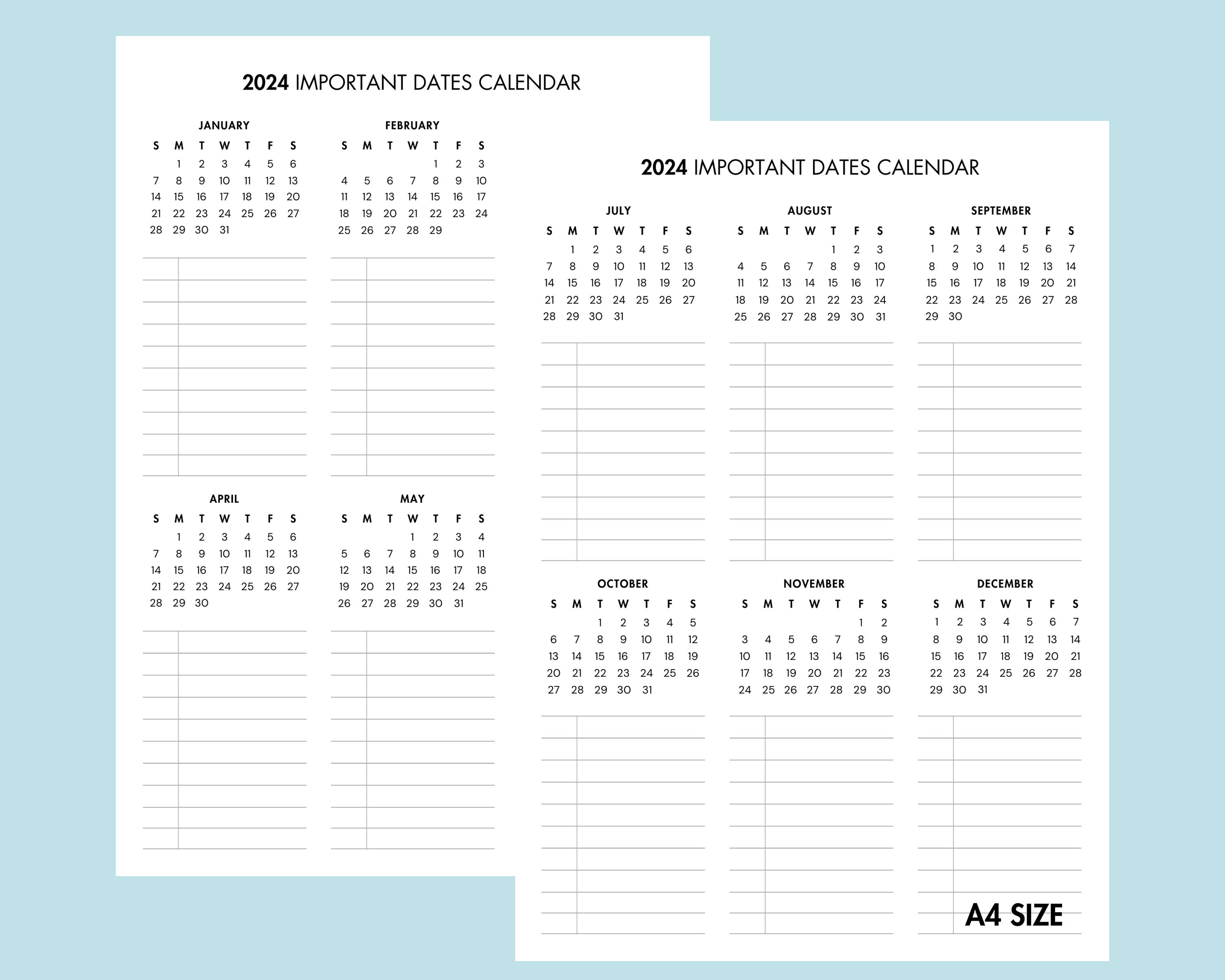 2024 Yearly Calendar for Important Dates on 2 Pages, 2024 Yearly ...