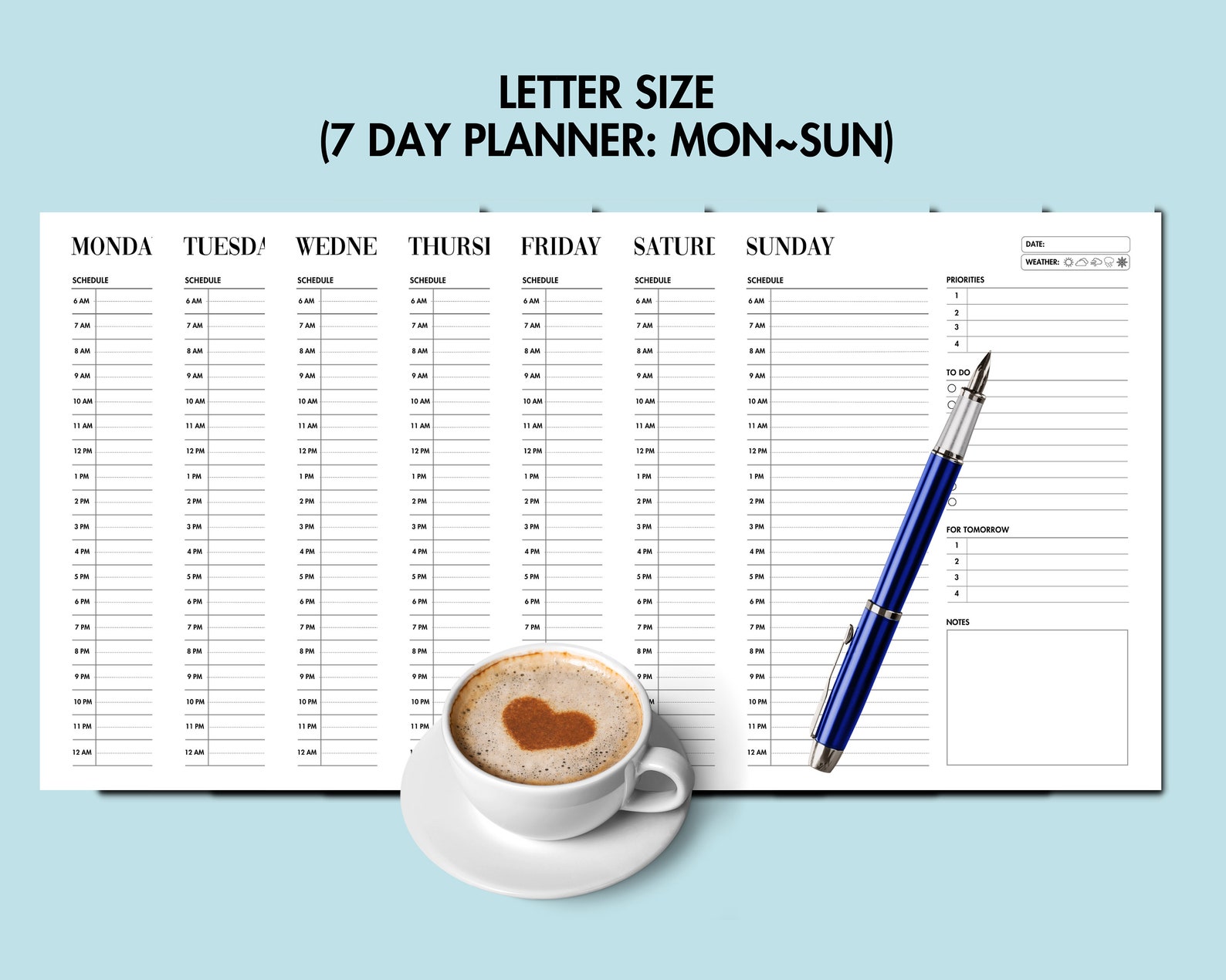 Daily Planner Printable 7 Day Schedule PDF Daily Hourly Planner Daily ...