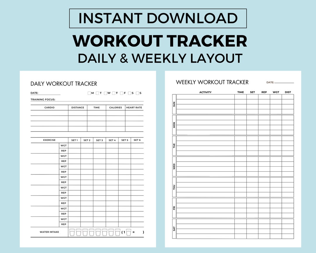Daily Weekly Workout Tracker Printable Daily Weekly Fitness - Etsy