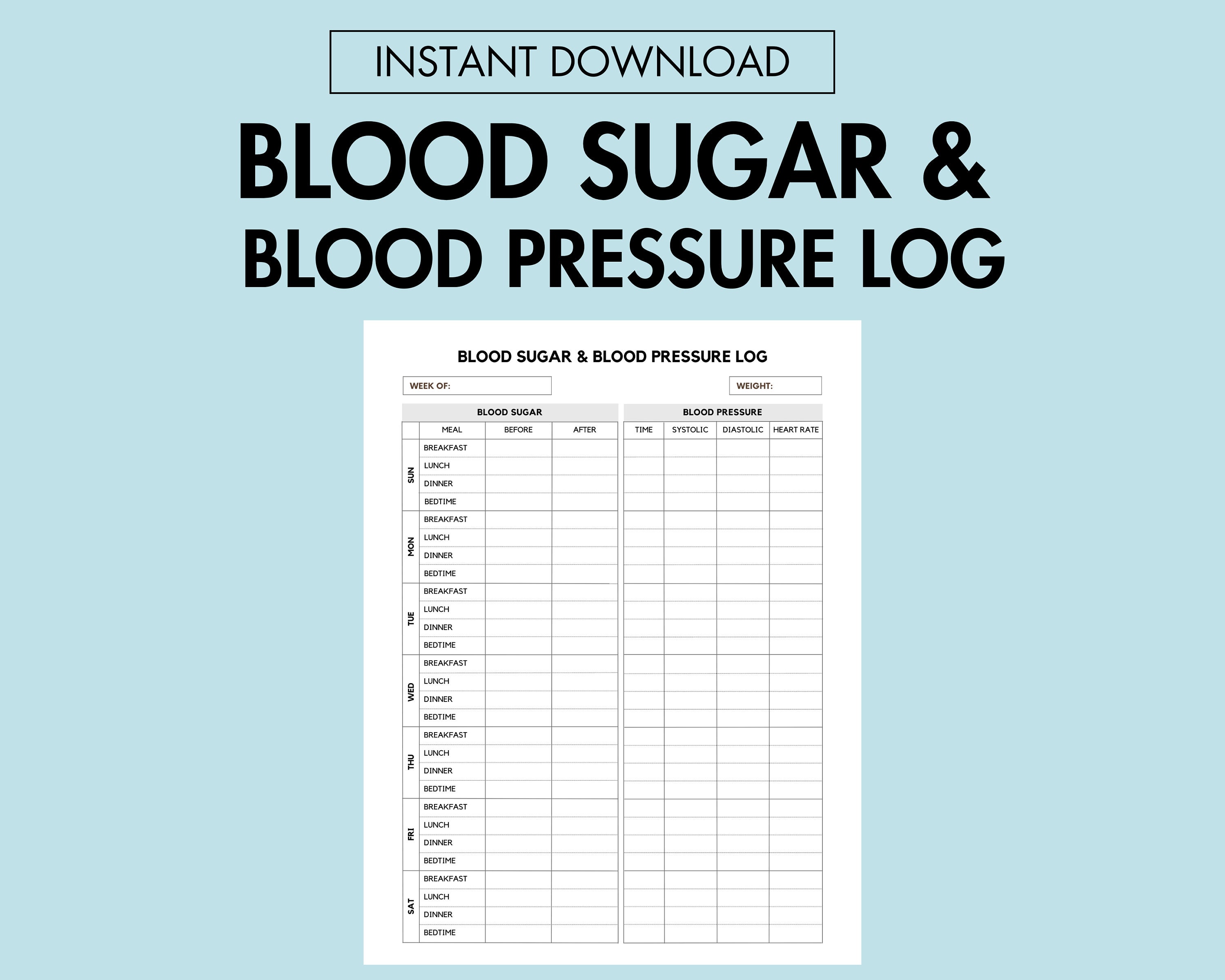 Blood Sugar Log, Blood Pressure Log Printable, Blood Glucose Tracker ...