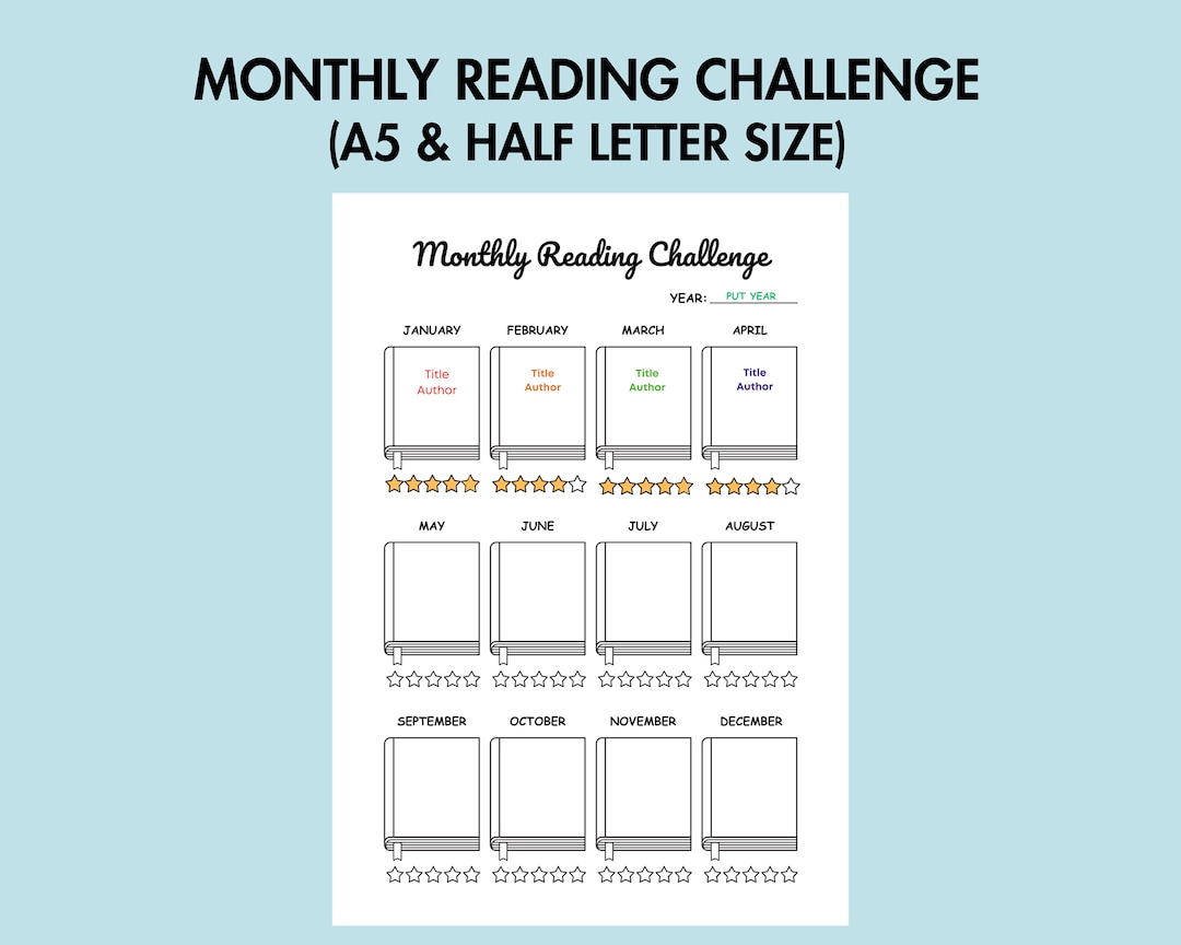 Reading Tracker Printable Reading Journal PDF, Reading Challenge PDF ...