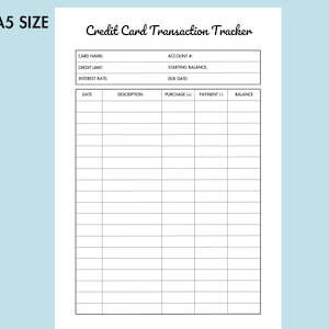 Credit Card Transaction Tracker Printable Debt Tracker PDF, Personal ...