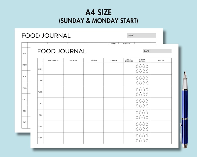 Weekly Food Journal Printable Meal Planner PDF Weekly Weight Loss ...
