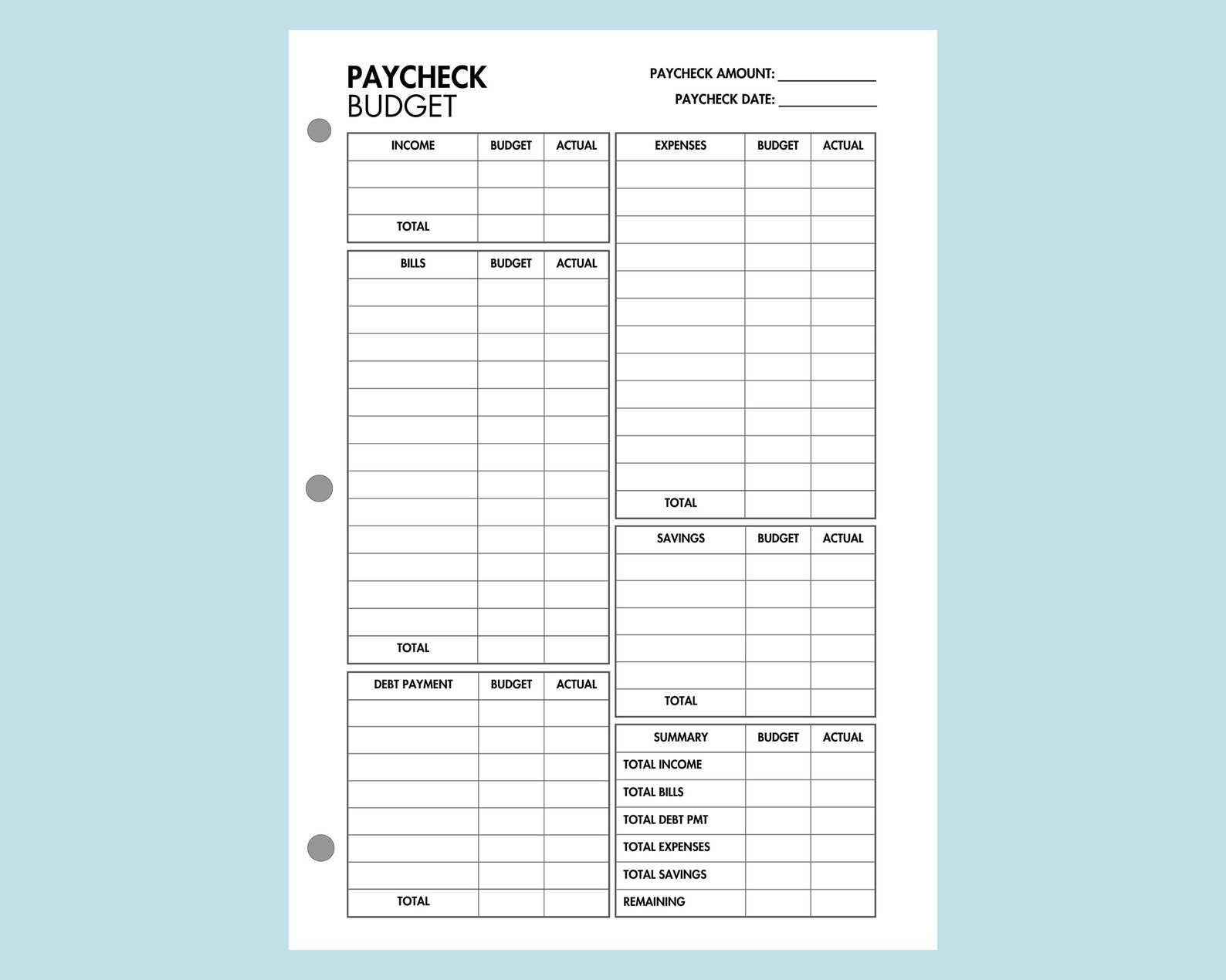 Paycheck Budget Planner Printable Budget by Paycheck PDF, Paycheck ...