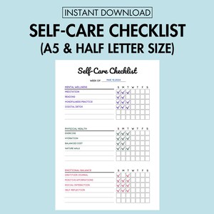 Self Care Checklist Printable Personal Wellness Planner PDF, Weekly ...