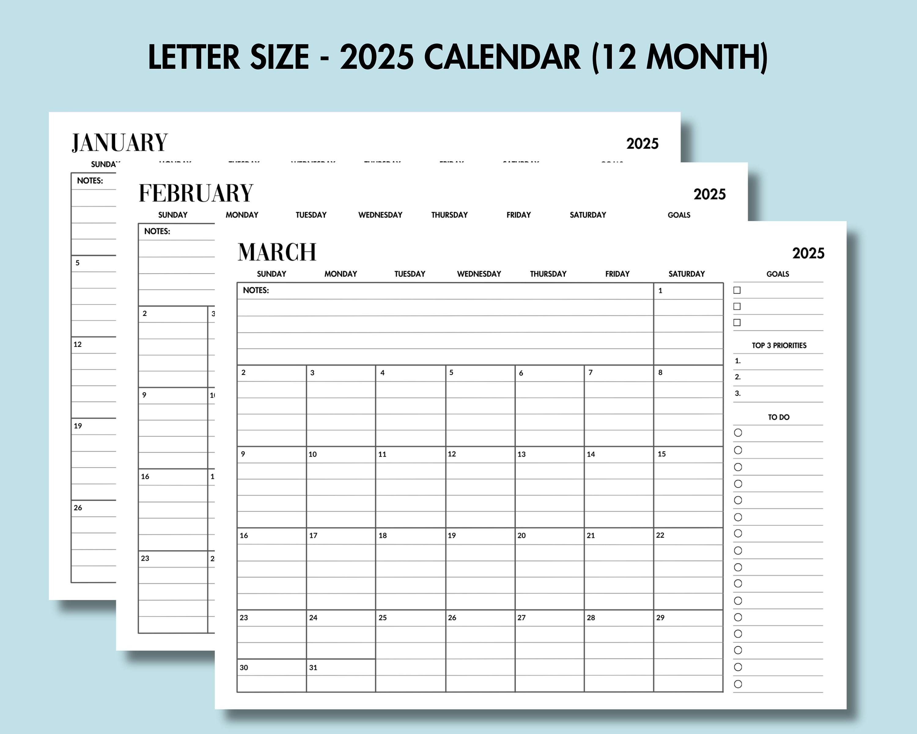 2025 Monthly Calendar Printable 2025 Monthly Planner 2025 Lined ...