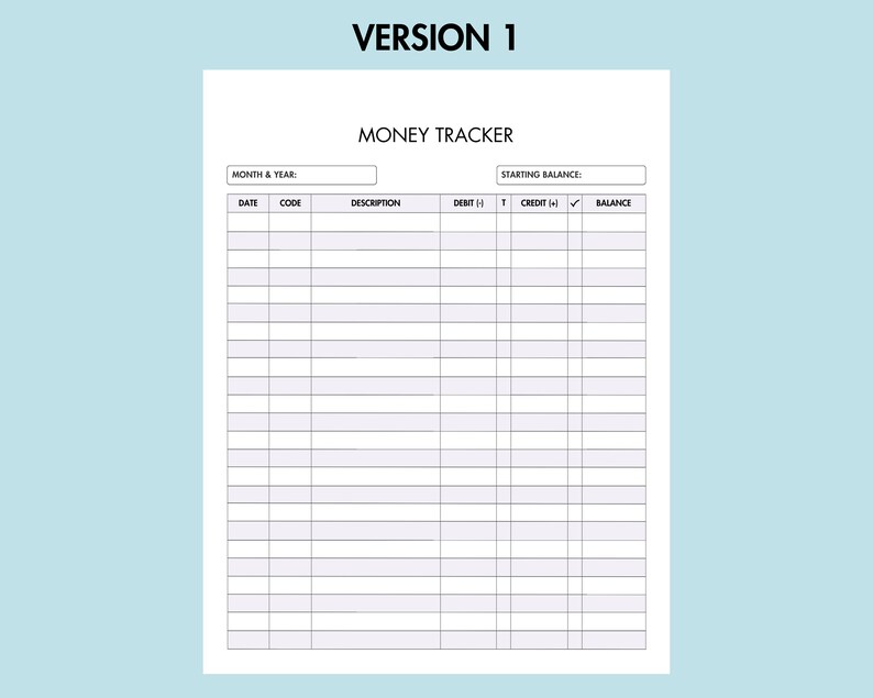 Money Tracker Printable Income and Expense Tracker PDF Checkbook ...