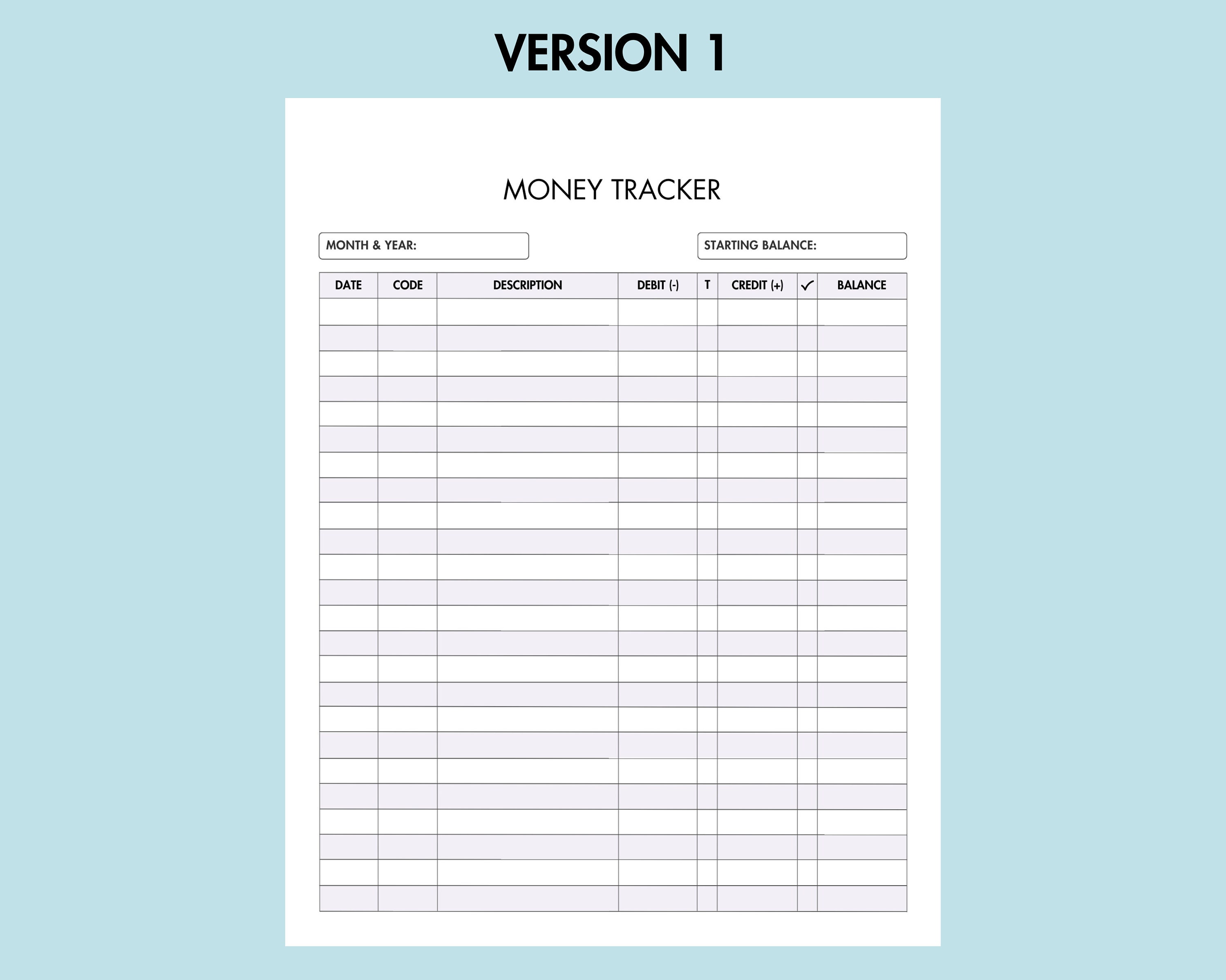 Money Tracker Printable Income and Expense Tracker PDF Checkbook ...