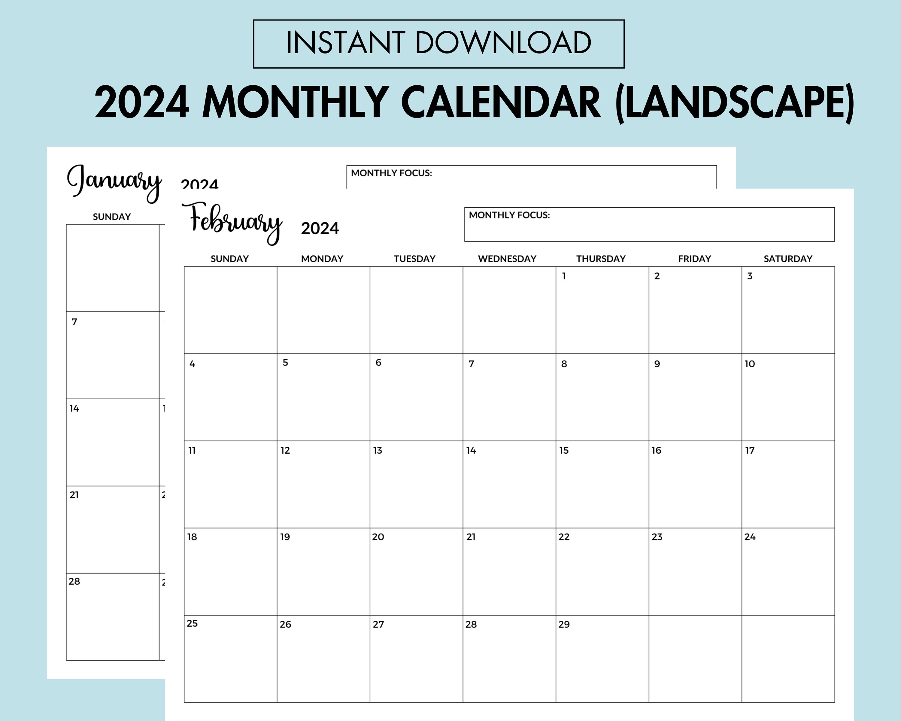 Monthly Calendar Planner 2024 12 Month Calendar Printable - Etsy