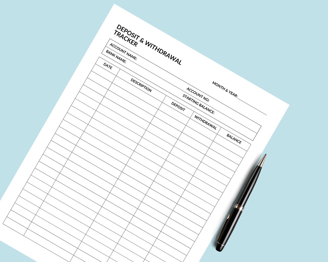 Checkbook Register Printable Check Transaction Tracker Check Ledger ...