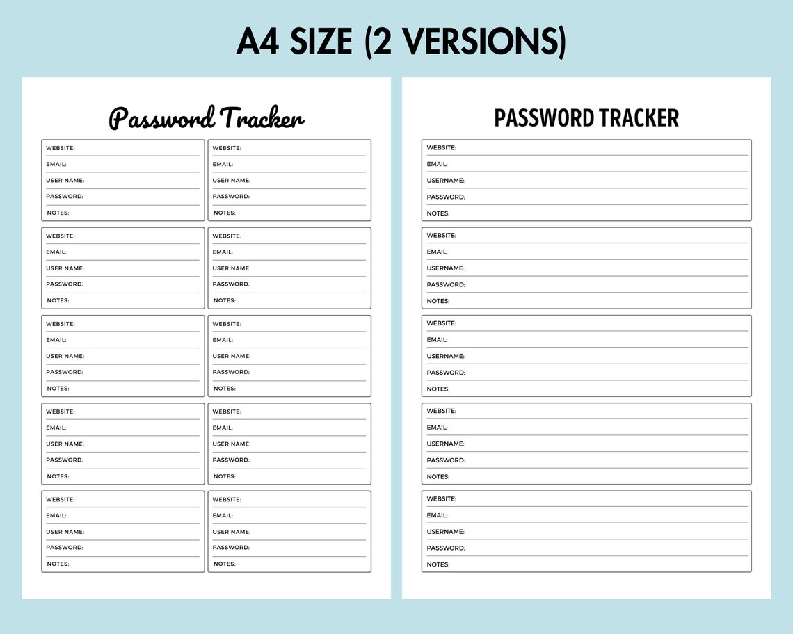Password Tracker Printable, Password Organizer, Password Keeper ...
