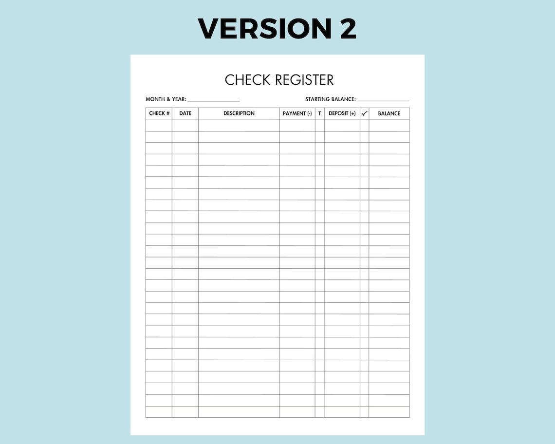 Check Register Printable for Personal Check Book and Small Business ...