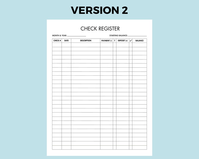 Check Register Printable for Personal Check Book and Small Business ...