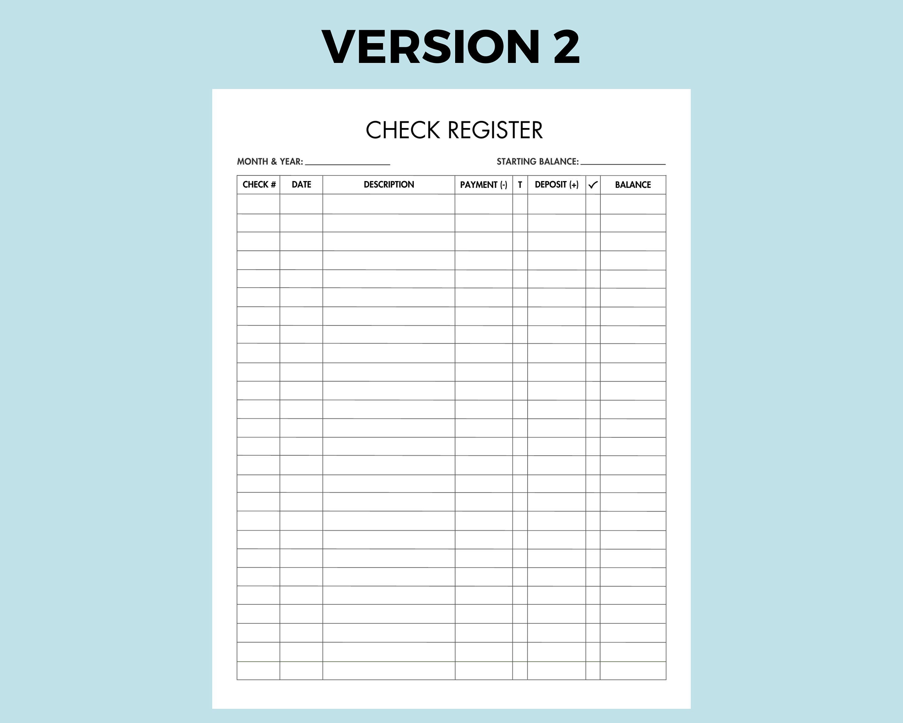 Check Register Printable for Personal Check Book and Small - Etsy