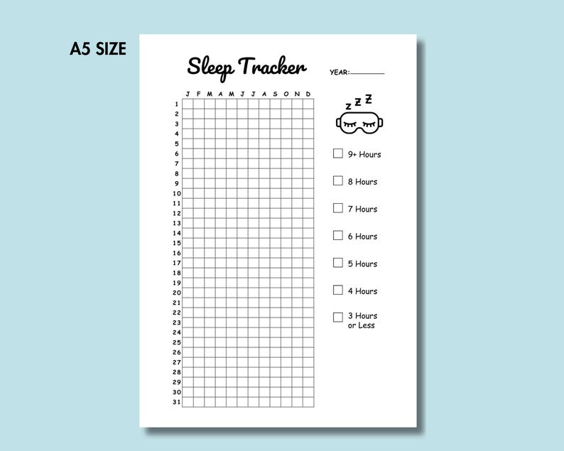 Sleep Tracker Printable Journal Page Daily Yearly Sleep Chart PDF Sleep ...