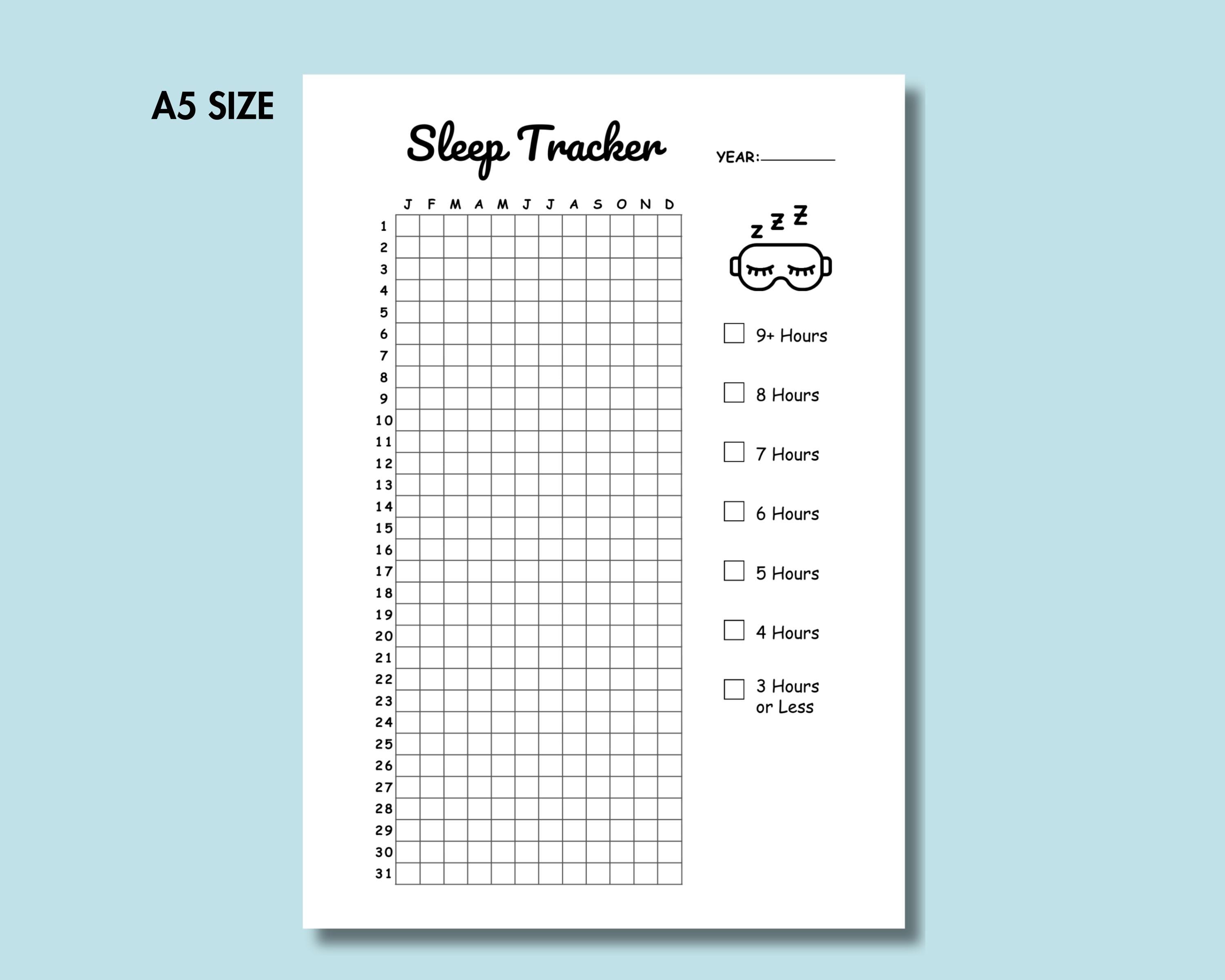 Sleep Tracker Printable Journal Page Daily Yearly Sleep Chart PDF Sleep ...