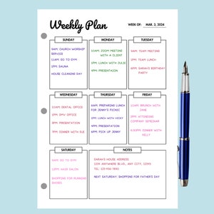 Weekly Planner Undated Printable Weekly Work Schedule PDF Weekly to Do ...