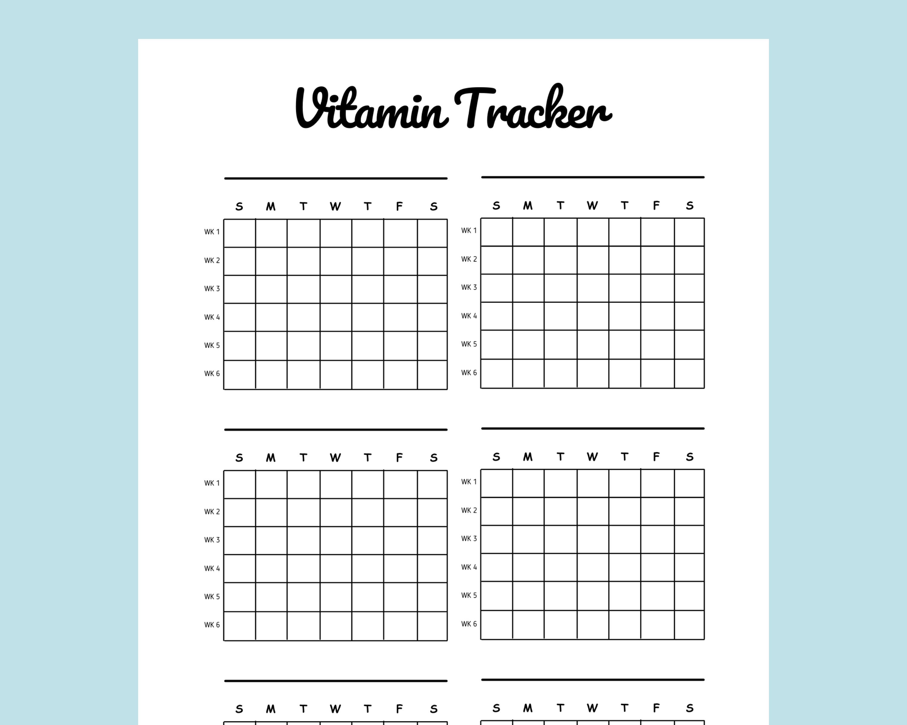 Vitamin Tracker Printable Daily Vitamin Intake Log PDF Supplement ...