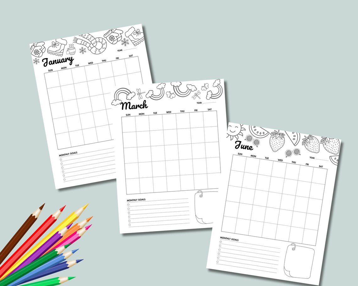Monthly Journal Title Page and Undated Monthly Planner Set Printable ...