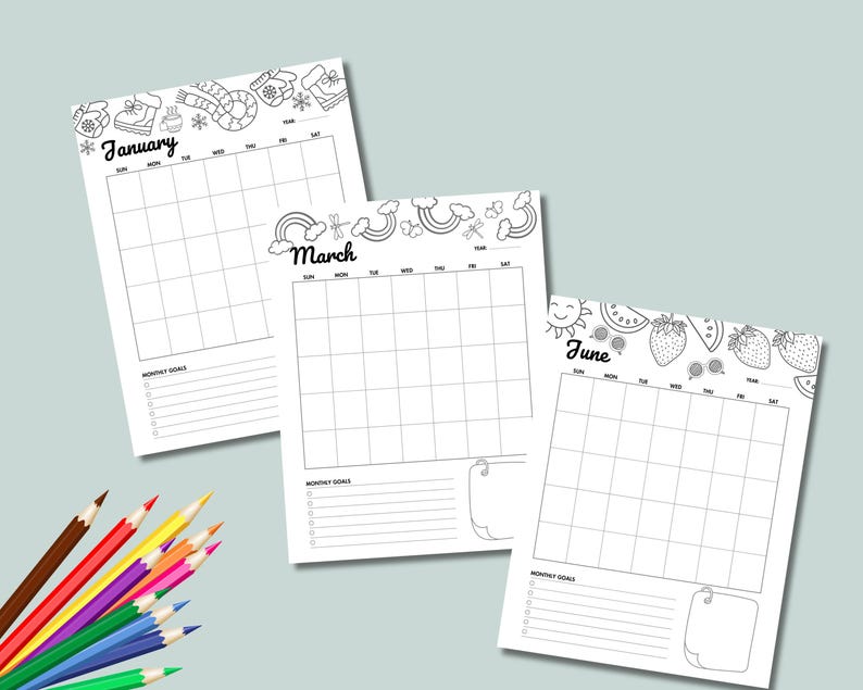 Monthly Journal Title Page and Undated Monthly Planner Set Printable ...