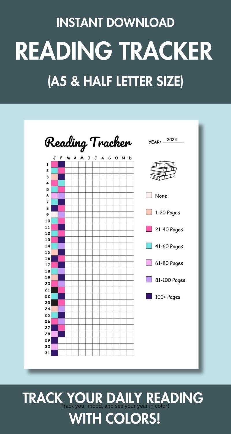 Reading Tracker Printable Journal Page Daily Yearly Reading Log ...