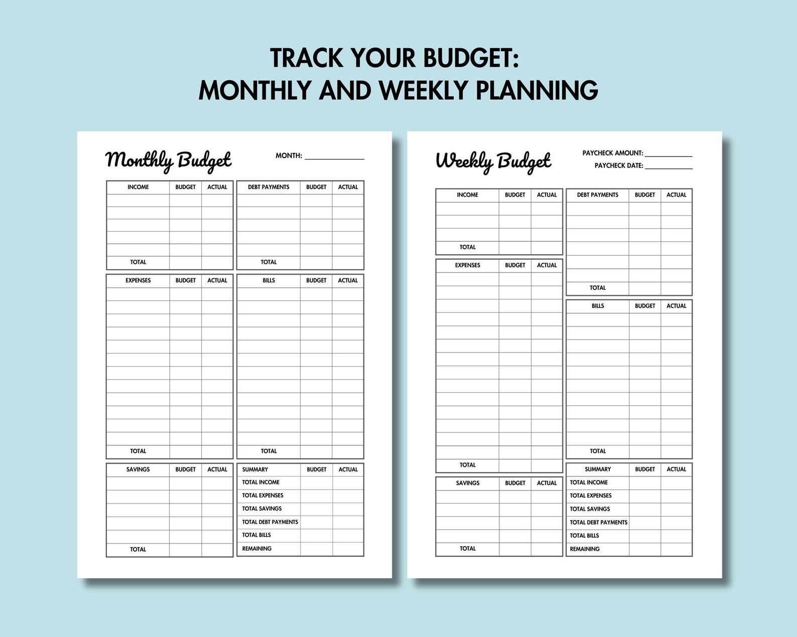 Finance Planner Printable Personal Finance Organizer Insert Monthly ...