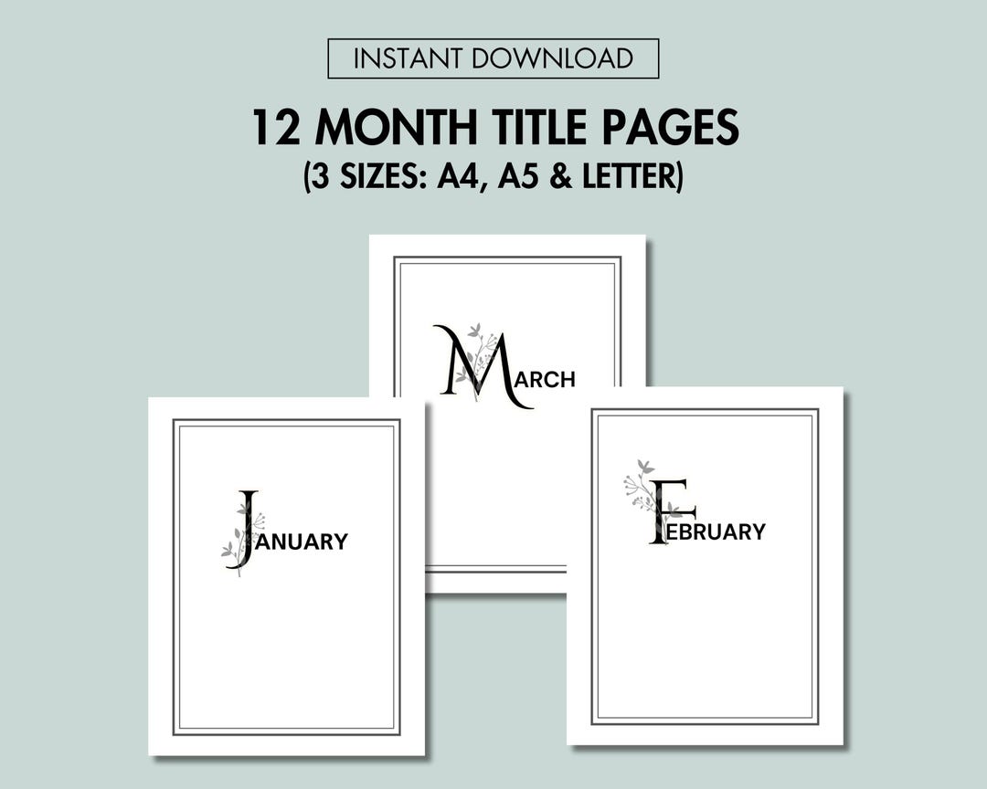 Planner Title Pages Printable Monthly Planner Cover PDF Monthly Journal ...