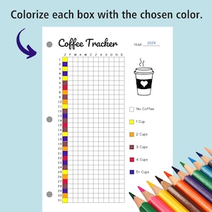 Coffee Tracker Printable Caffeine Log Year in Pixel Daily Yearly Health ...