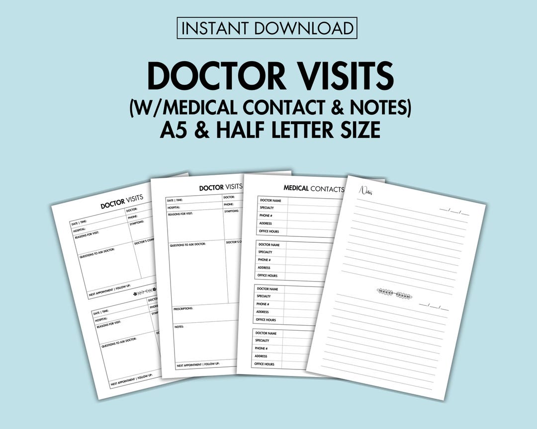 Doctor Visit Note Printable Medical Record PDF Healthcare Planner PDF ...