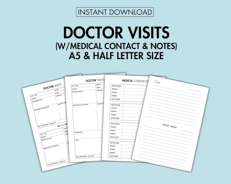 Doctor Visit Note Printable Medical Record PDF Healthcare Planner PDF ...