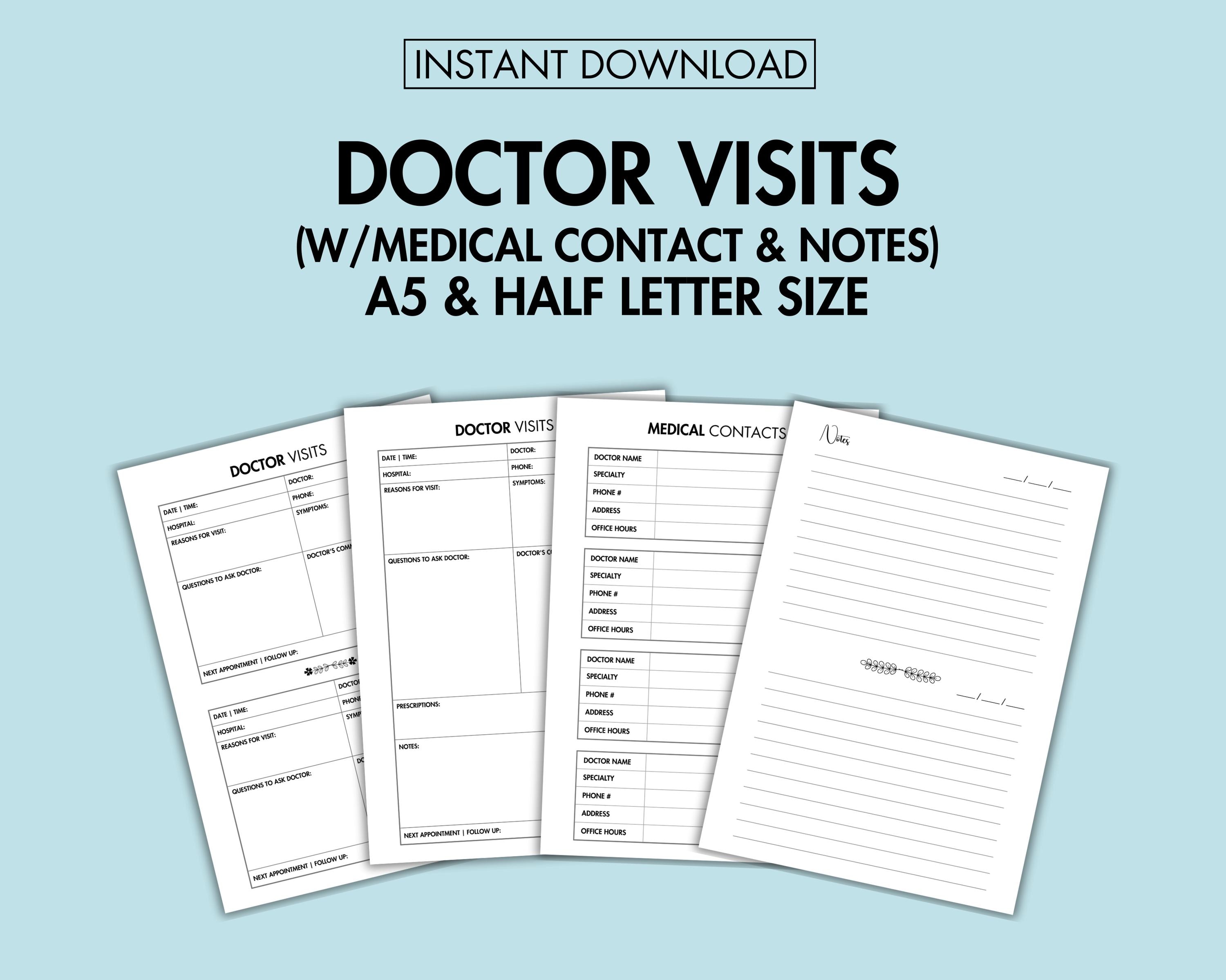 Doctor Visit Note Printable Medical Record PDF Healthcare Planner PDF ...