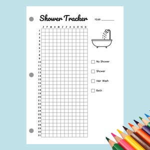 Shower Tracker Printable Hygiene Tracker PDF Hair Wash Tracker, Year in ...