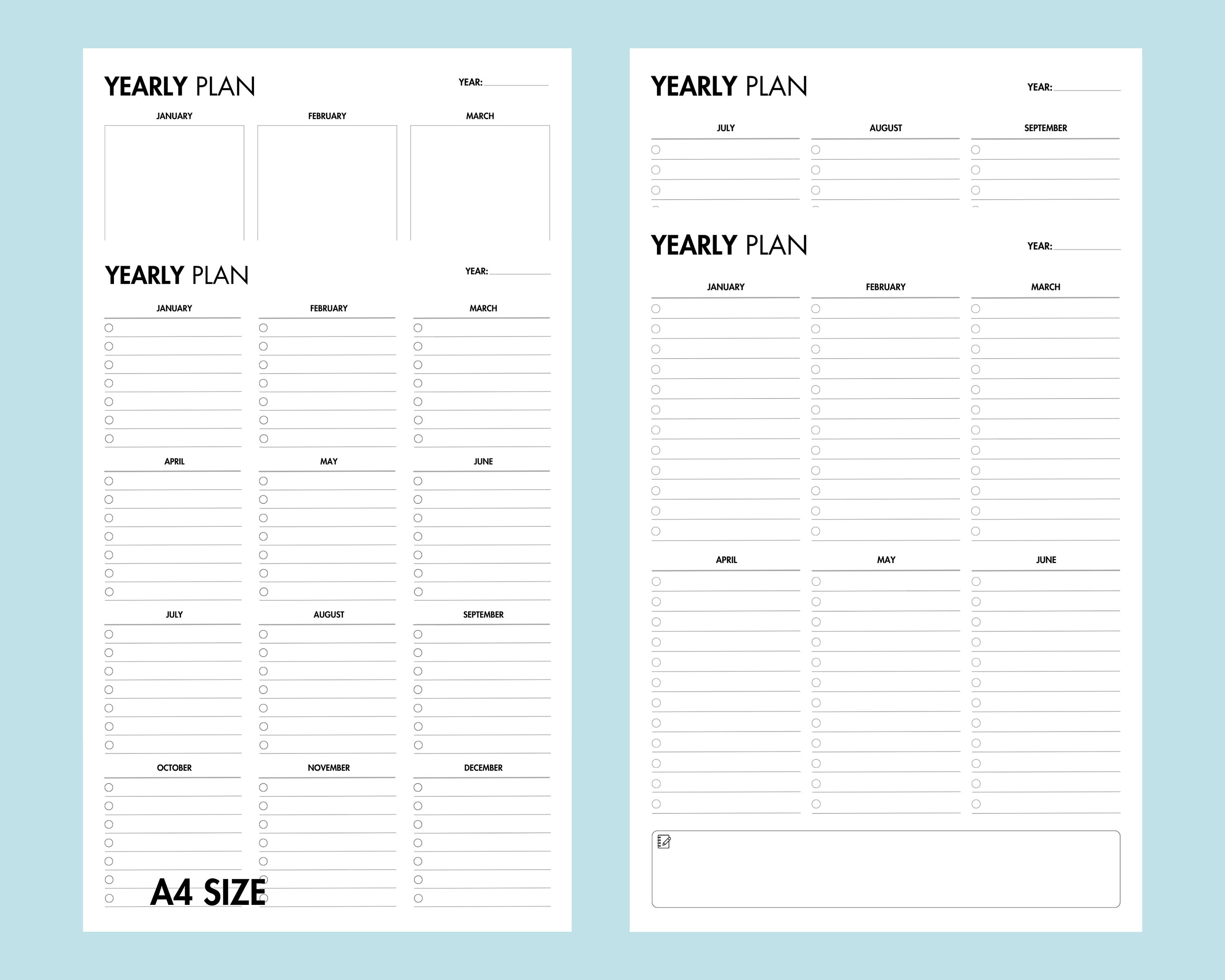 Yearly Planner Printable Yearly Overview, Undated Year Planner, Yearly ...