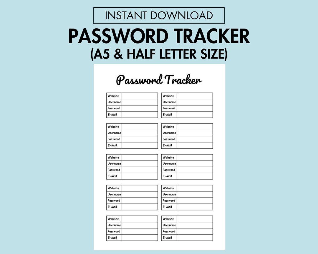 Password Tracker Printable Password Logbook for Home Organization ...