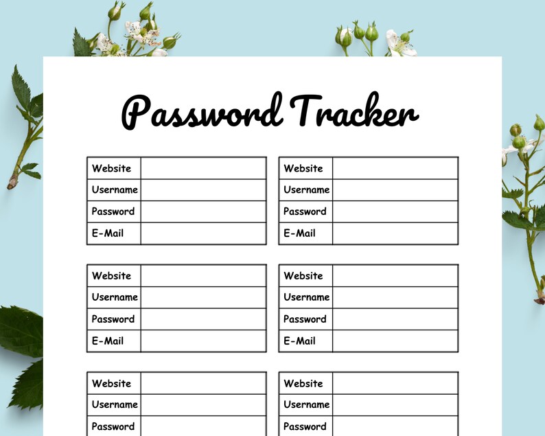 Password Tracker Printable Password Logbook for Home Organization ...