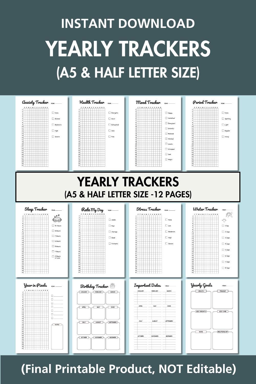 Yearly Tracker Bundle Printable Yearly Planner PDF Mental Health ...