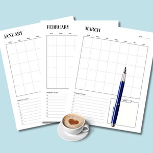 Monthly Calendar Undated Printable Minimalist Monthly Planner Undated ...