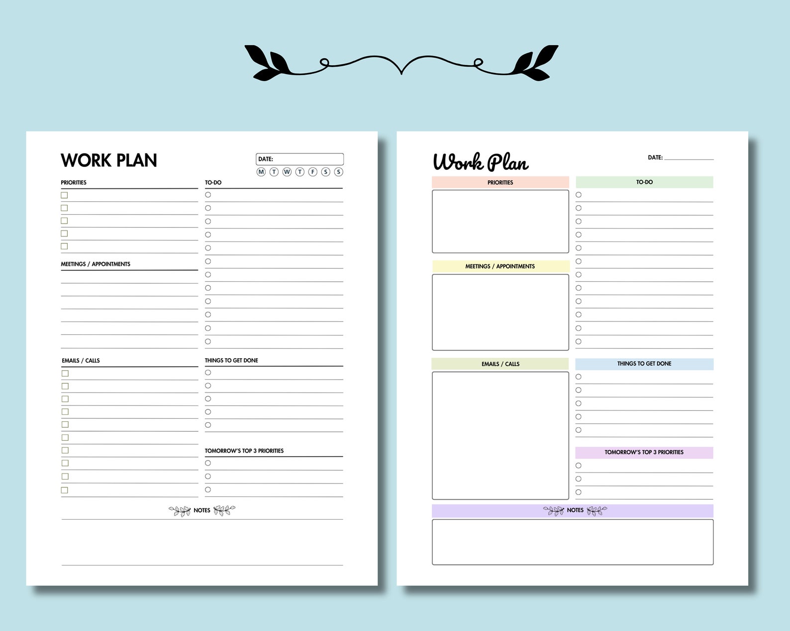 Work Planner Printable Daily Work Day Organizer Office Task Planner ...