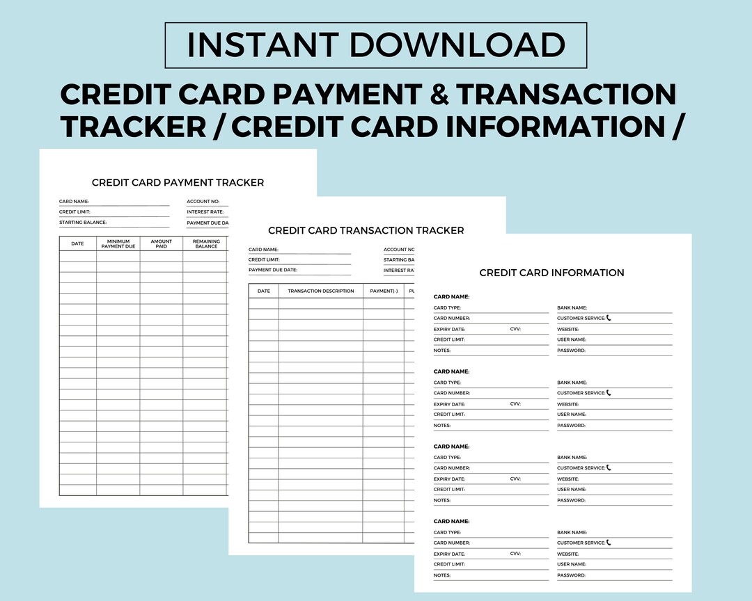 Credit Card Payment Tracker Printable Credit Card Transaction - Etsy