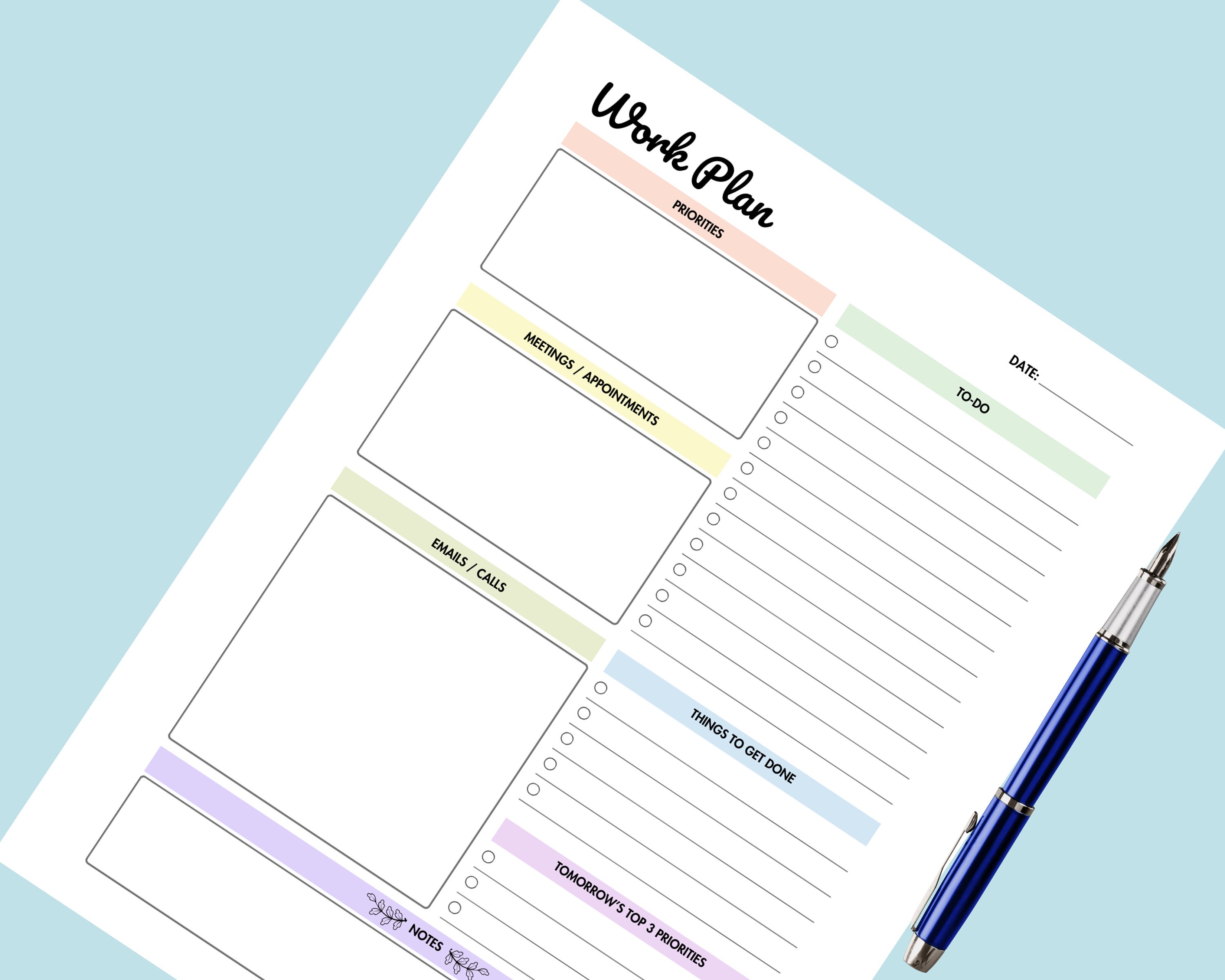 Work Planner Printable Daily Work Day Organizer Office Task Planner ...