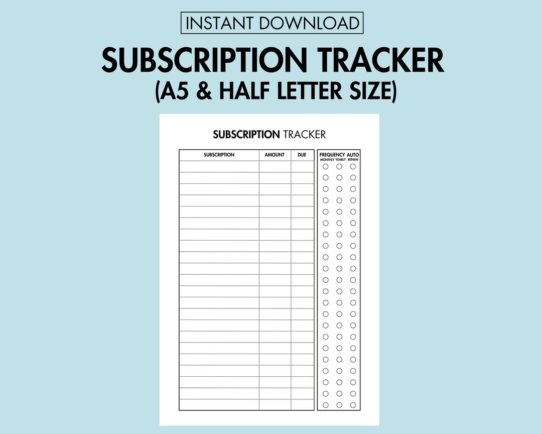 Subscription Tracker Printable Monthly Yearly Bill Tracker, Expense ...