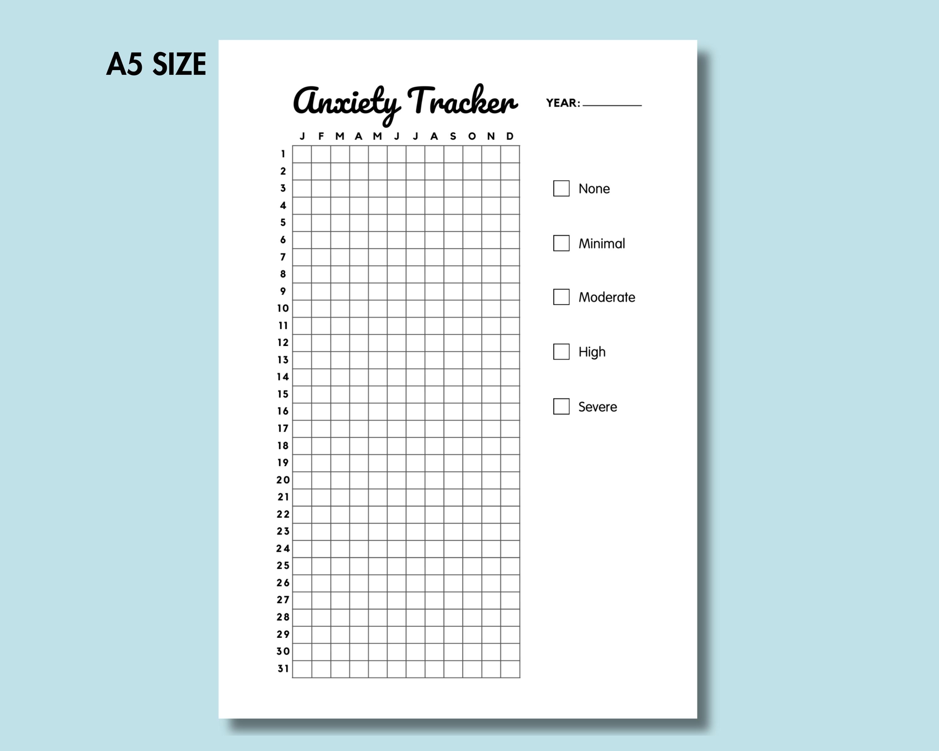 Anxiety Tracker Printable Anxiety Log Journal Page Daily Yearly Anxiety ...