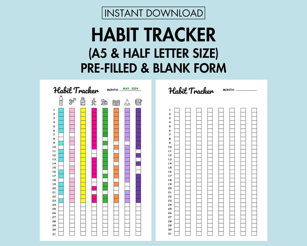 Daily Routine Habit Tracker Printable Fitness Wellness and Personal ...