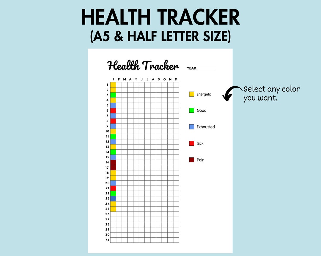 Health Tracker Printable Daily Health Log Pain Tracker Printable ...