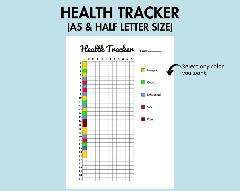 Health Tracker Printable Daily Health Log Pain Tracker Printable ...