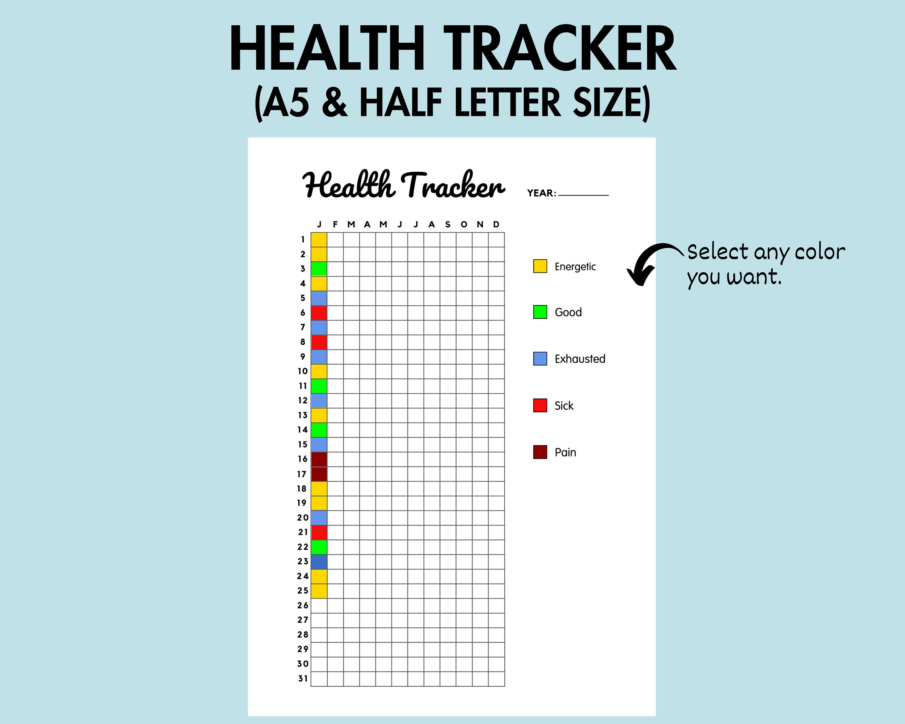Health Tracker Printable Daily Health Log Pain Tracker Printable ...