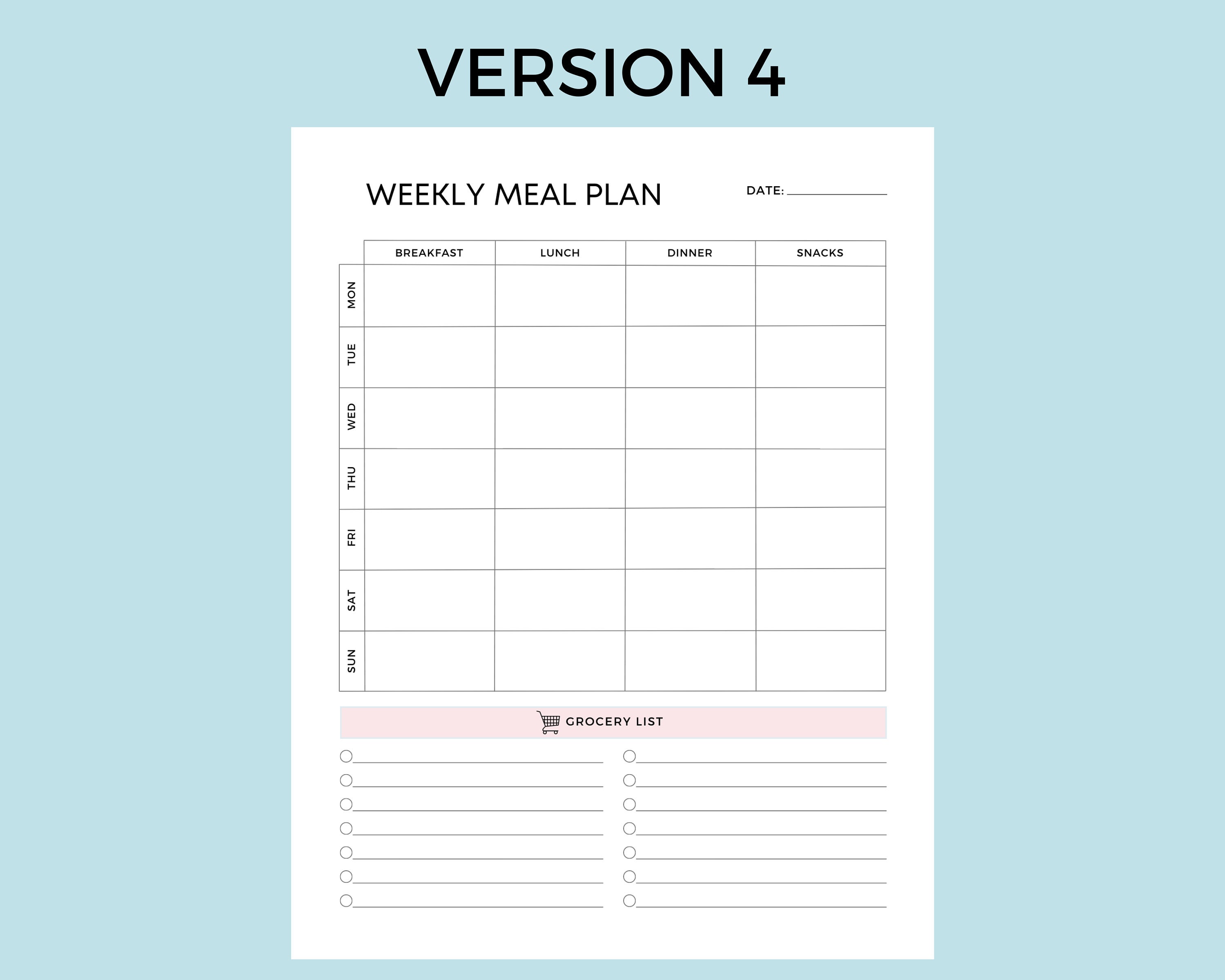 Weekly Meal Planner Printable Meal Schedule Organizer - Etsy