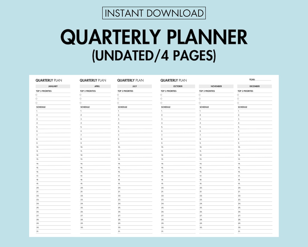 Quarterly Planner Undated Printable Quarterly Overview PDF ...