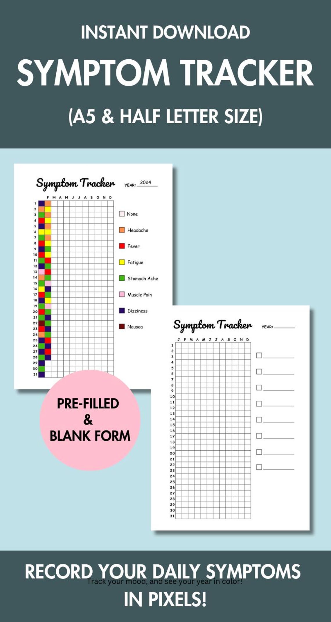 Symptom Tracker Printable Symptom Log PDF Health Tracker, Medical ...