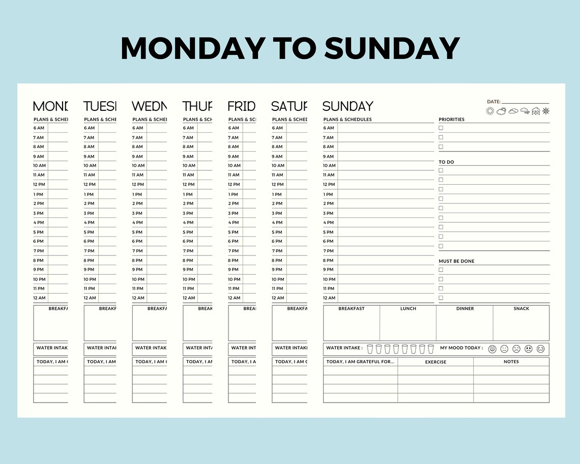 7 Day Planner Printable Digital Download 7 Day Self Care - Etsy